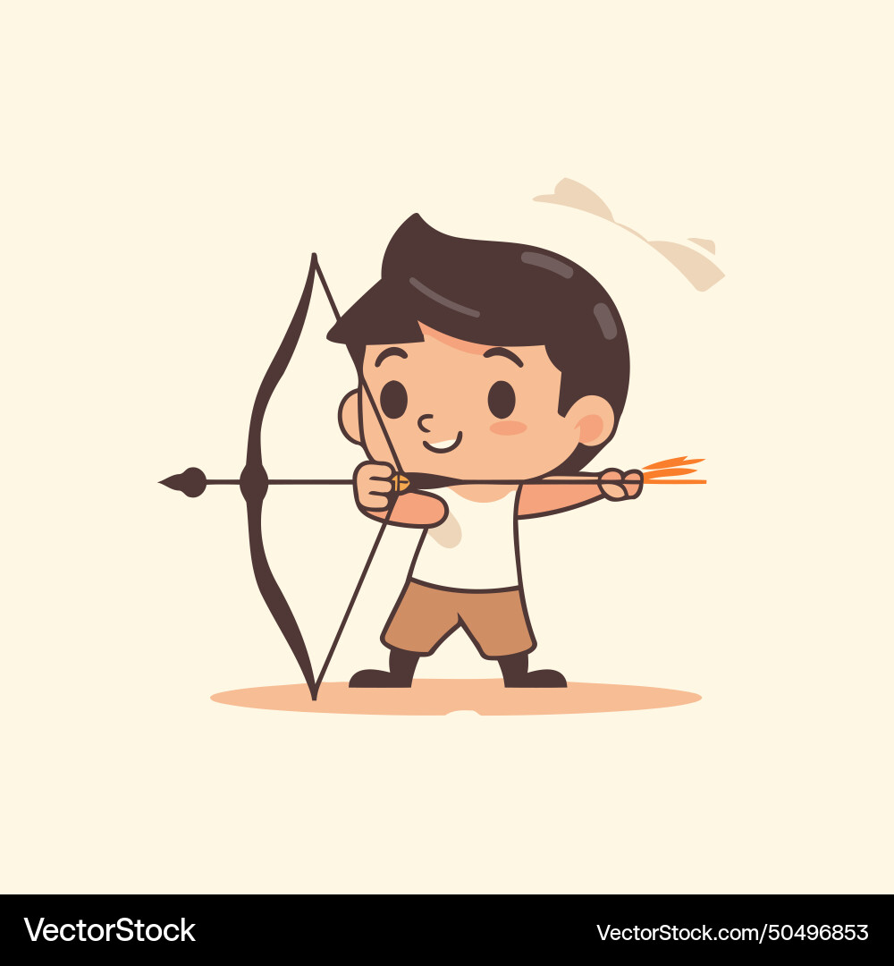 Cute boy aiming with bow and arrow cartoon Vector Image