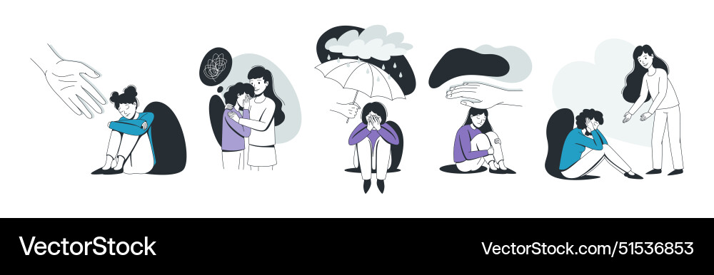 Help to young woman in depression feeling sad Vector Image