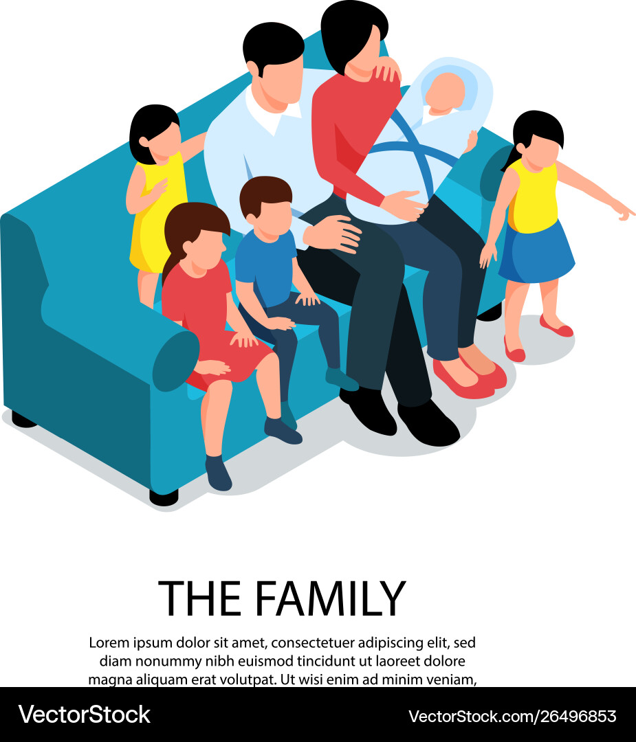 Multi child family composition Royalty Free Vector Image