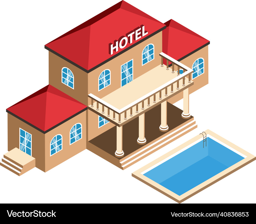 Resort hotel isometric composition Royalty Free Vector Image