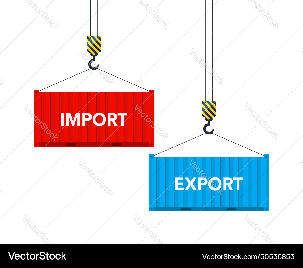 Two cargo containers with import and export Vector Image