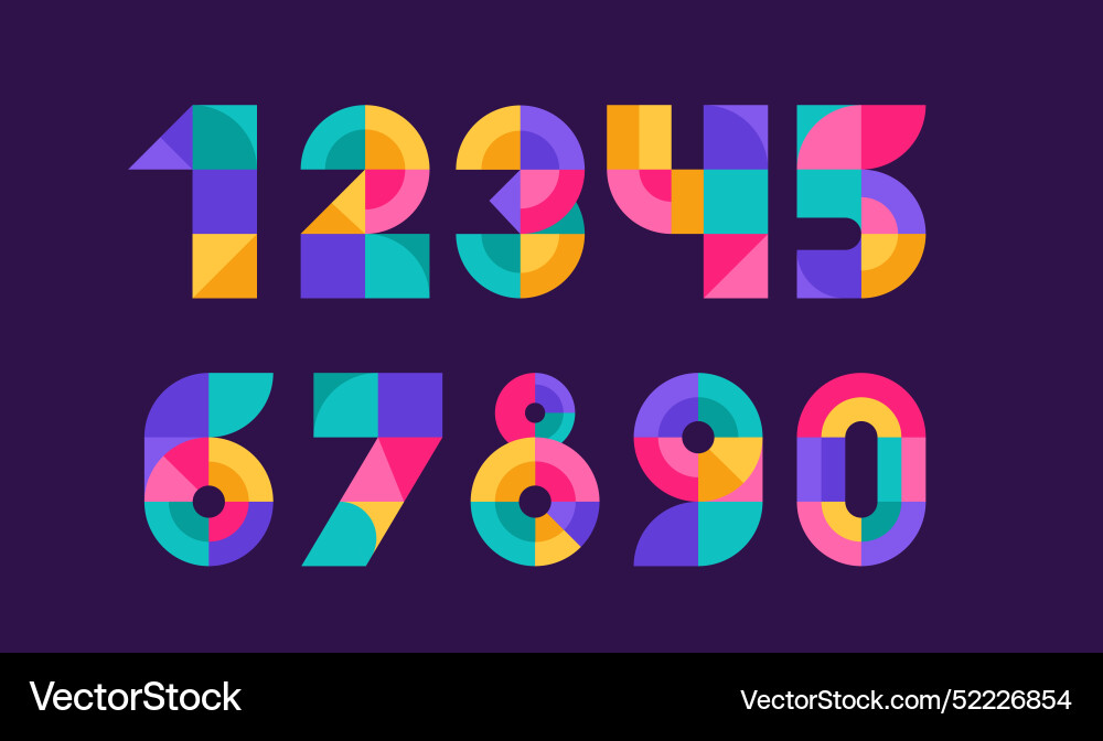 Geometric numbers colourful set collection Vector Image