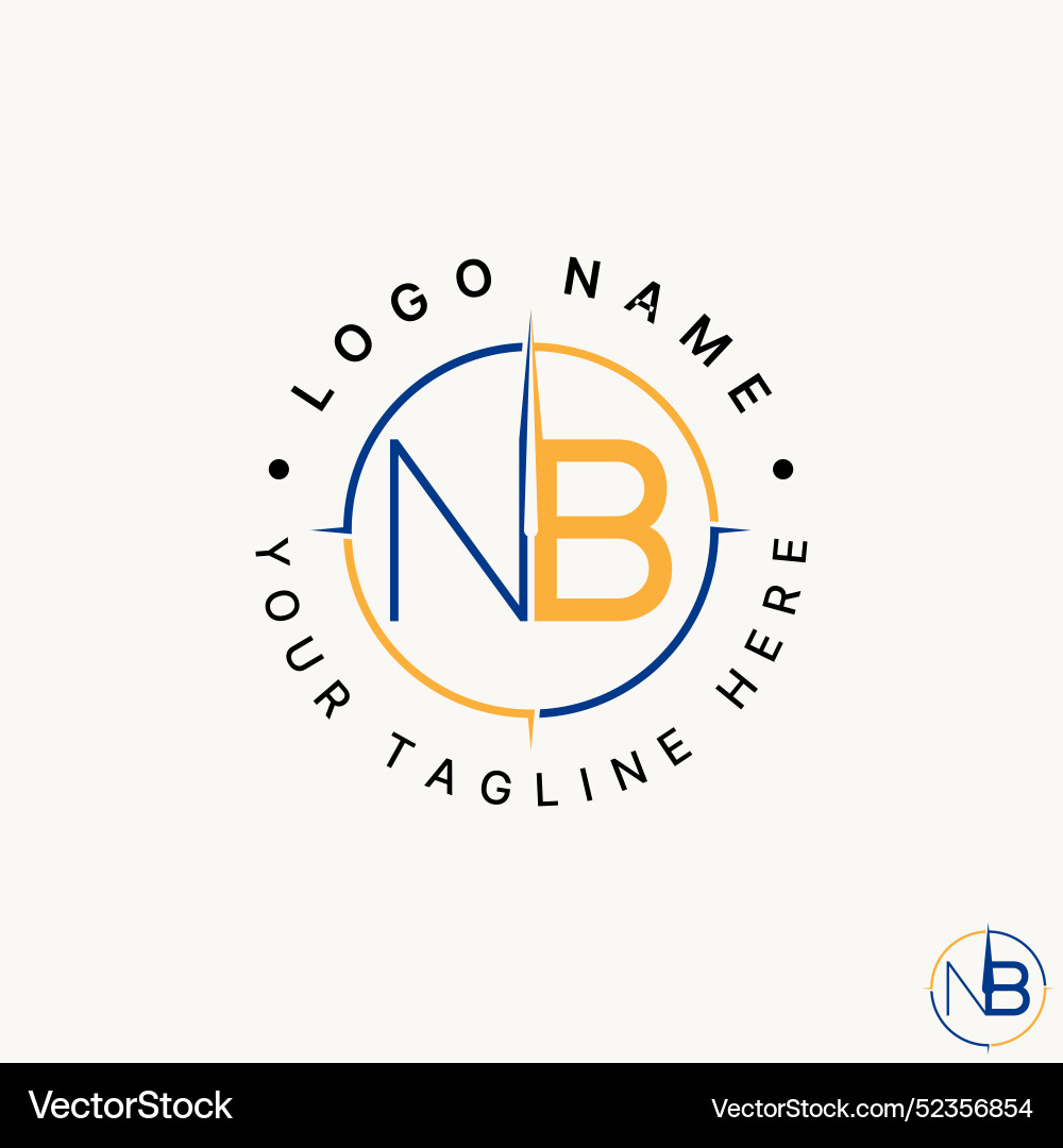 Initial nb sans serif font connect compass place Vector Image