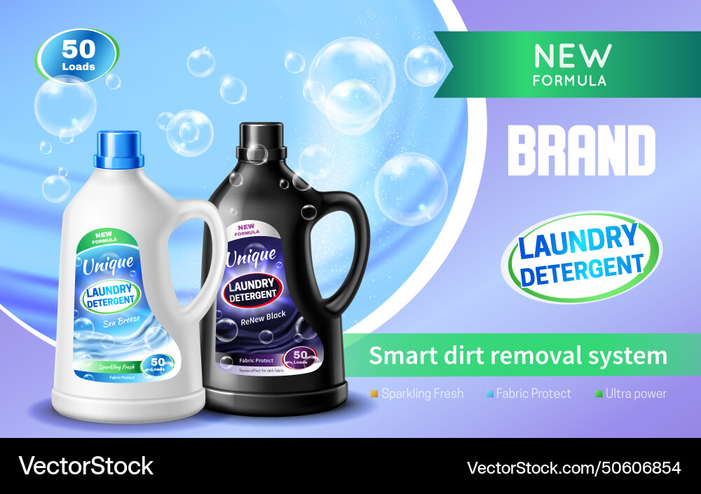 Laundry detergent realistic banner Royalty Free Vector Image