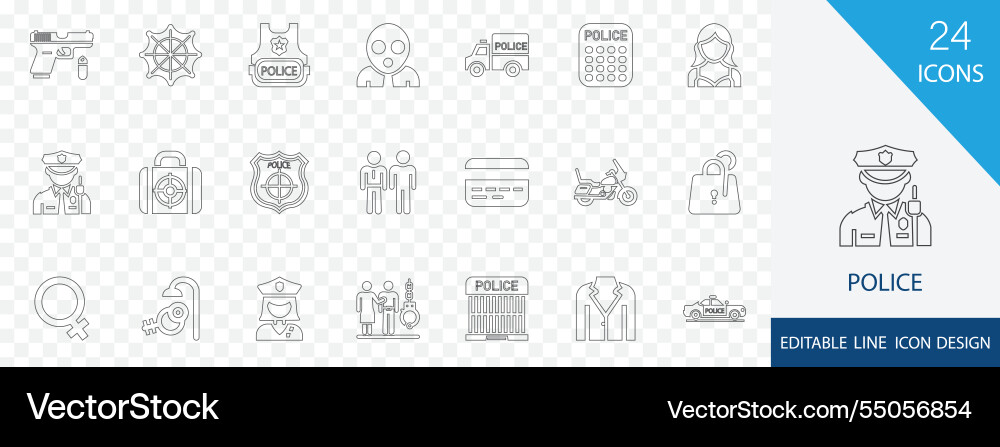 Police outline icon set Royalty Free Vector Image