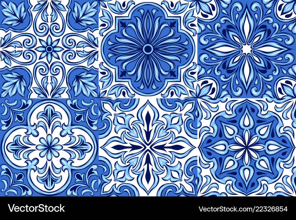 Portuguese azulejo ceramic tile pattern Royalty Free Vector