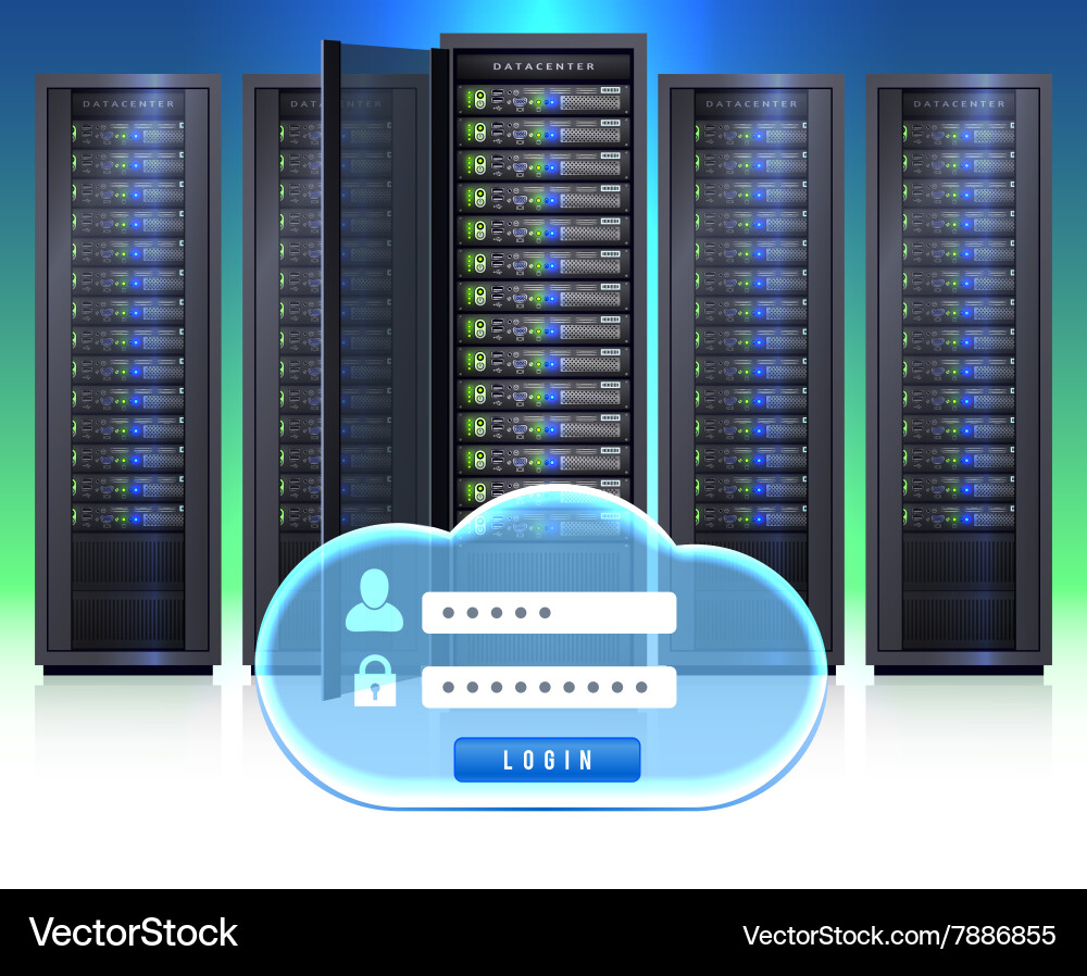 Server racks realistic login icon Royalty Free Vector Image