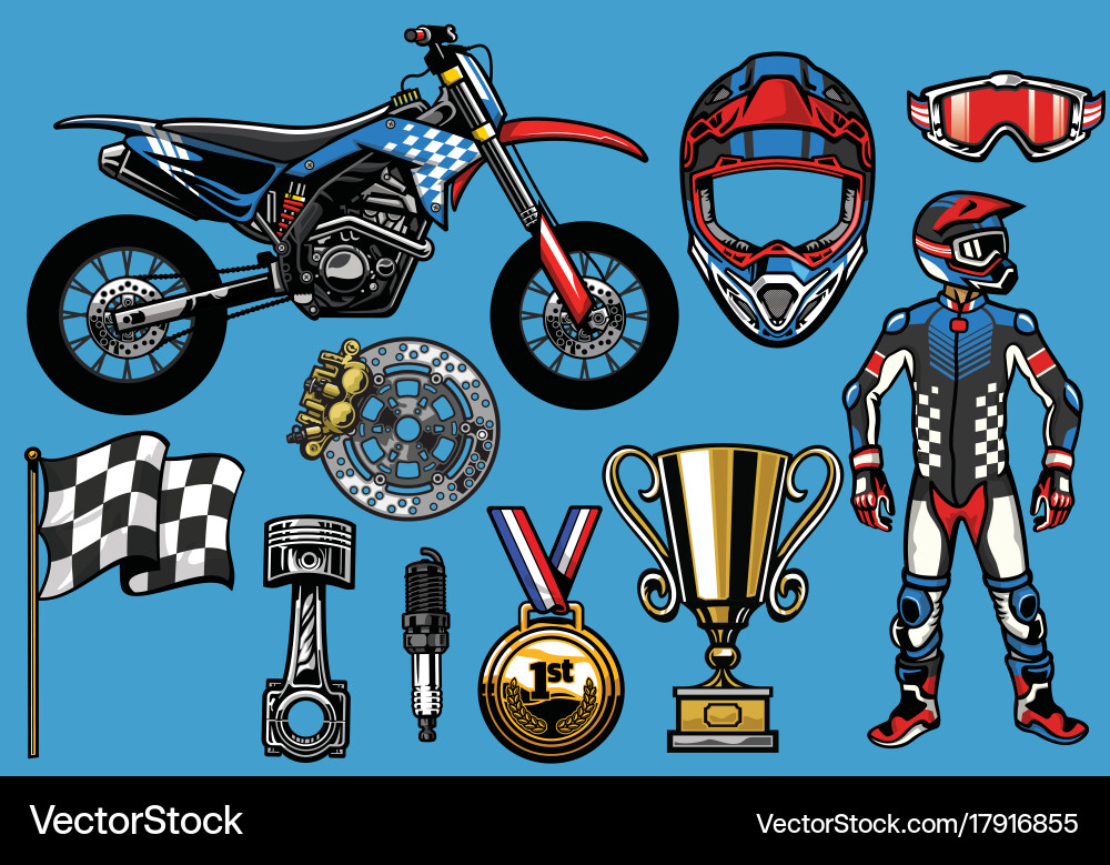 Supermoto Elements Collection Royalty Free Vector Image