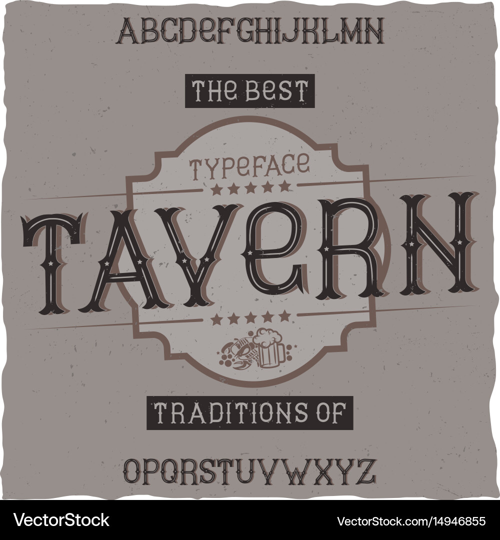 Tavern Label Font - Retro Alcohol Bottle Vector Image