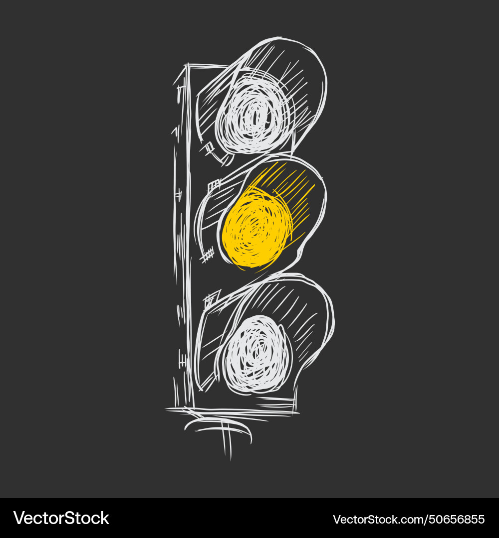 Traffic lights only yellow light is on hand drawn Vector Image
