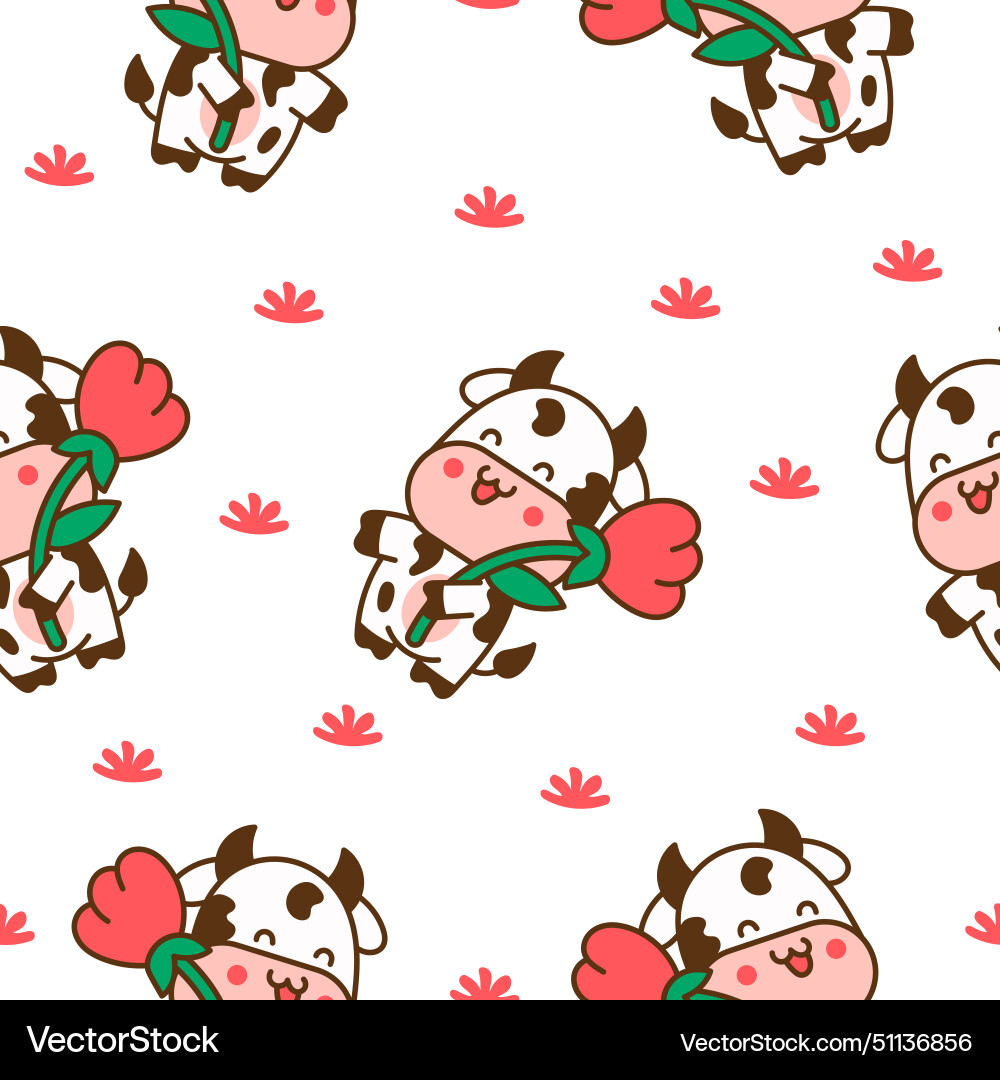 Beautiful cow cartoon character seamless pattern Vector Image