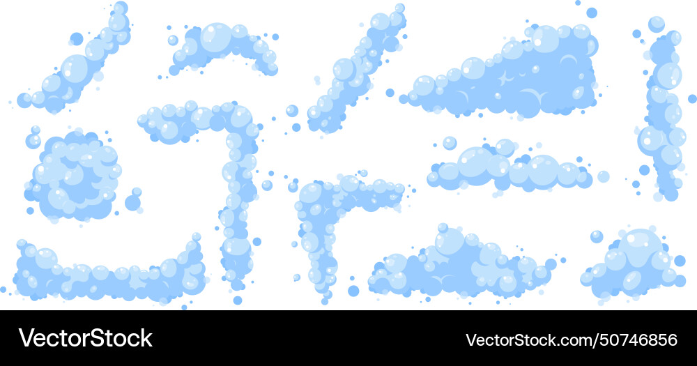 Cartoon soap foam blue bubbles suds borders Vector Image