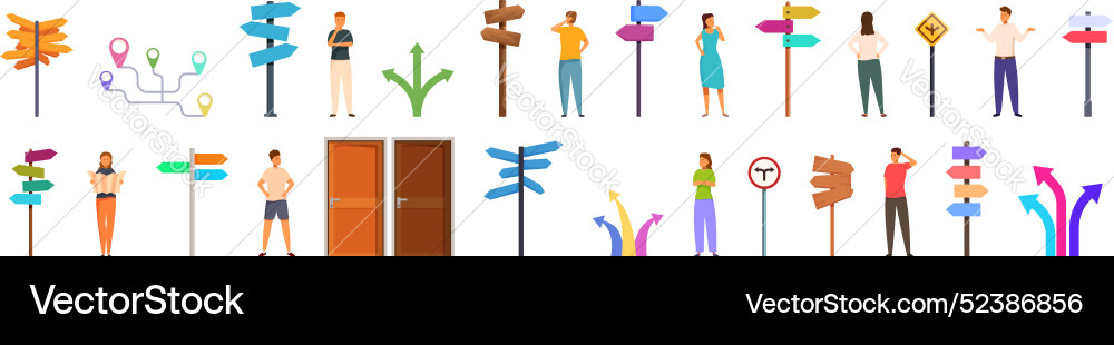 Choosing multiple directions icons set people Vector Image