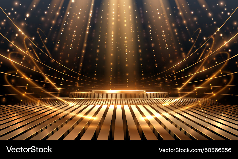 Golden stage with light rays effect Royalty Free Vector