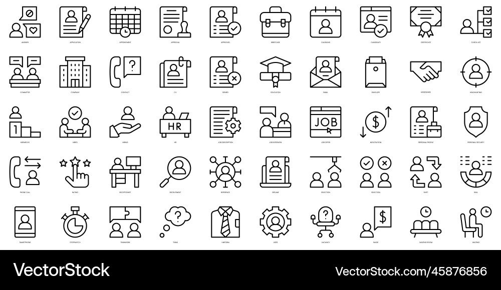Set of thin line job interview icons Royalty Free Vector