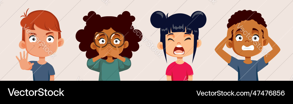 Unhappy children feeling desperate cartoon set Vector Image