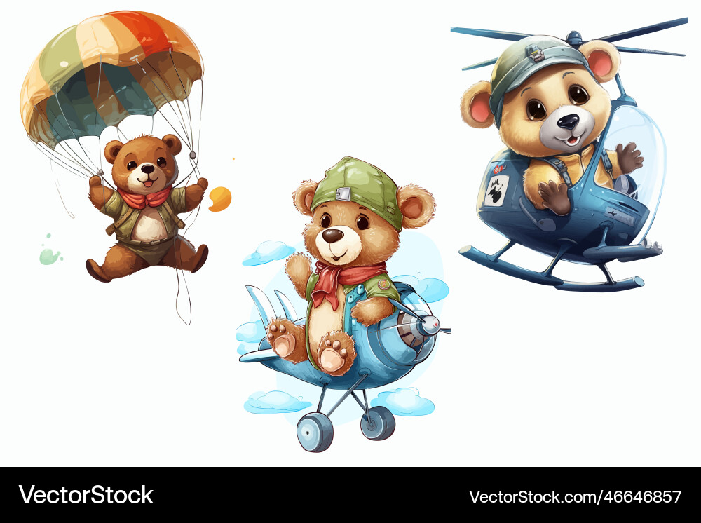 Bear on Parachute - Safari Animals Royalty Free Vector Image