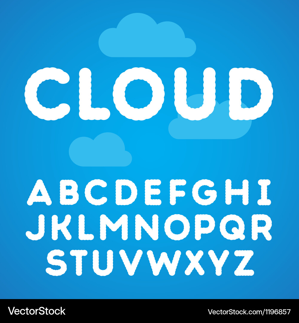 Clouds alphabet on a blu sky background Royalty Free Vector