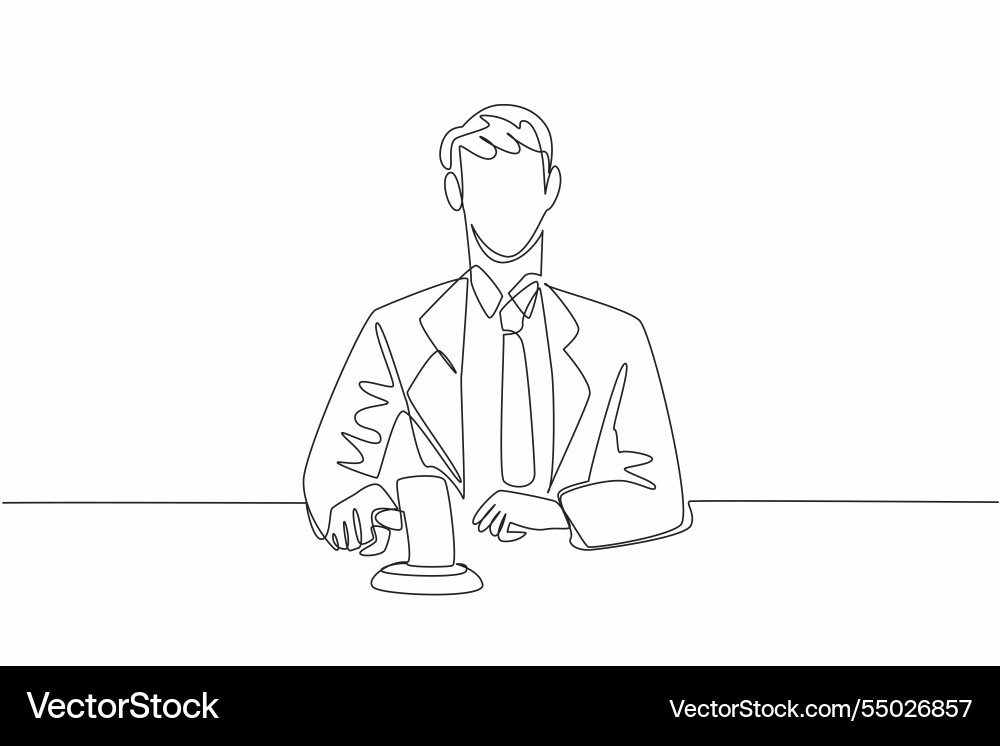 Continuous one line drawing male auctioneer Vector Image