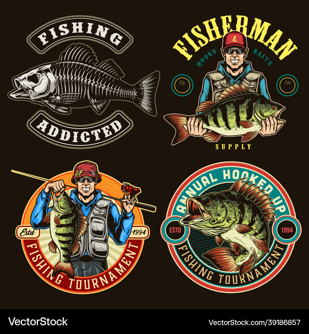 Fishing colorful labels Royalty Free Vector Image