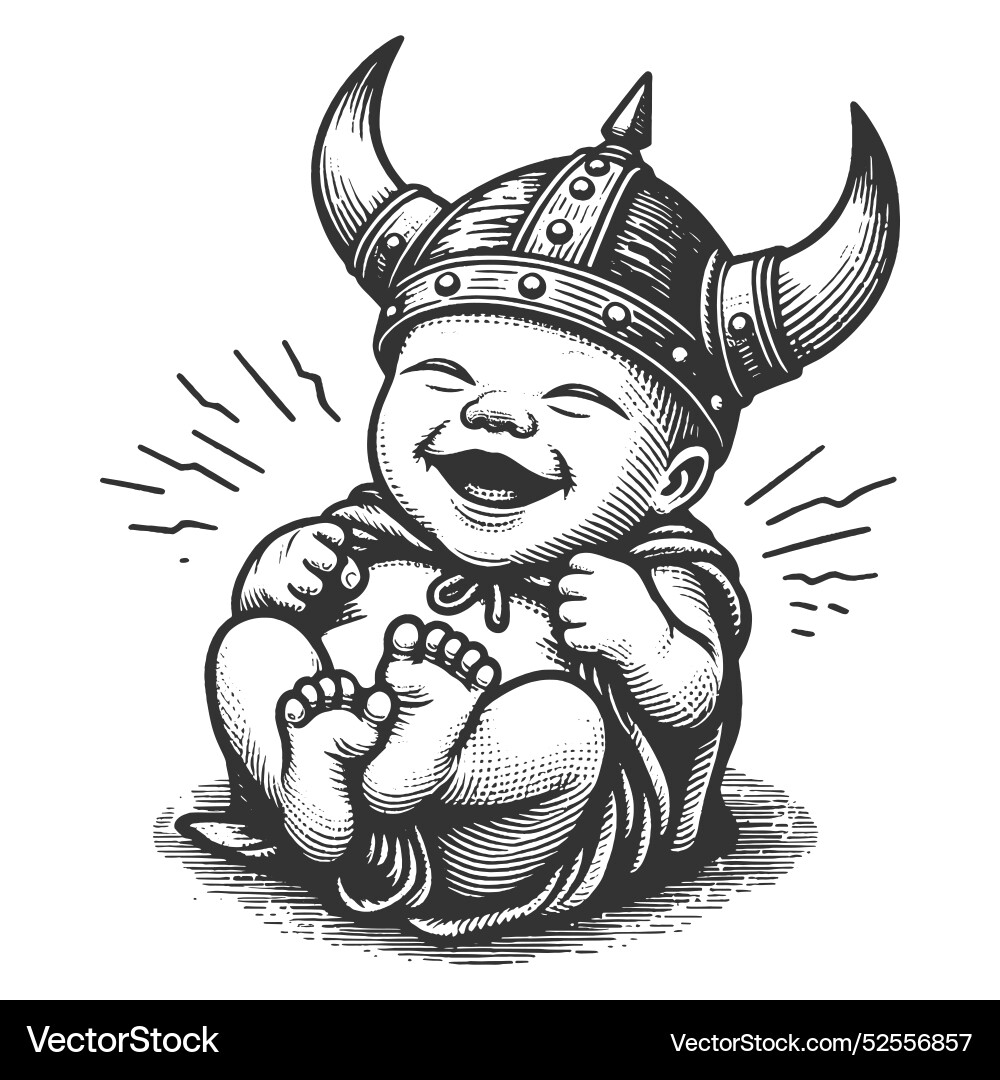 Laughing baby dressed as viking Royalty Free Vector Image