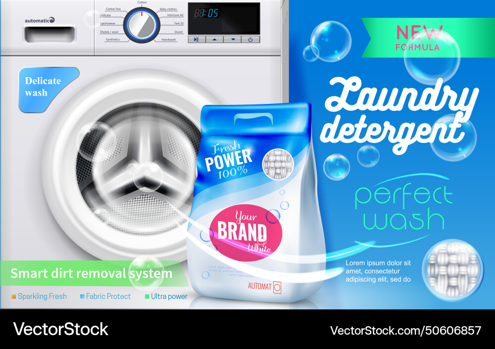 Laundry detergent realistic colored banner Vector Image