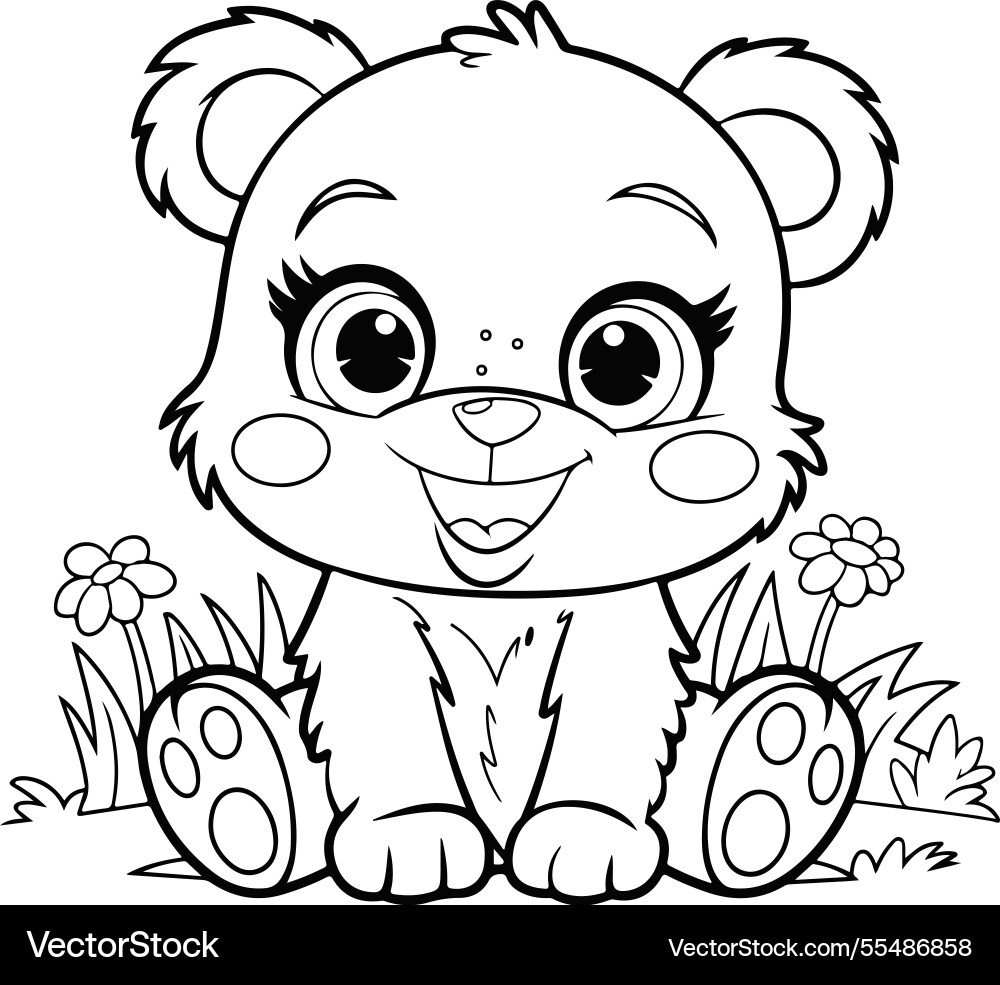 Cute baby bear coloring page Royalty Free Vector Image
