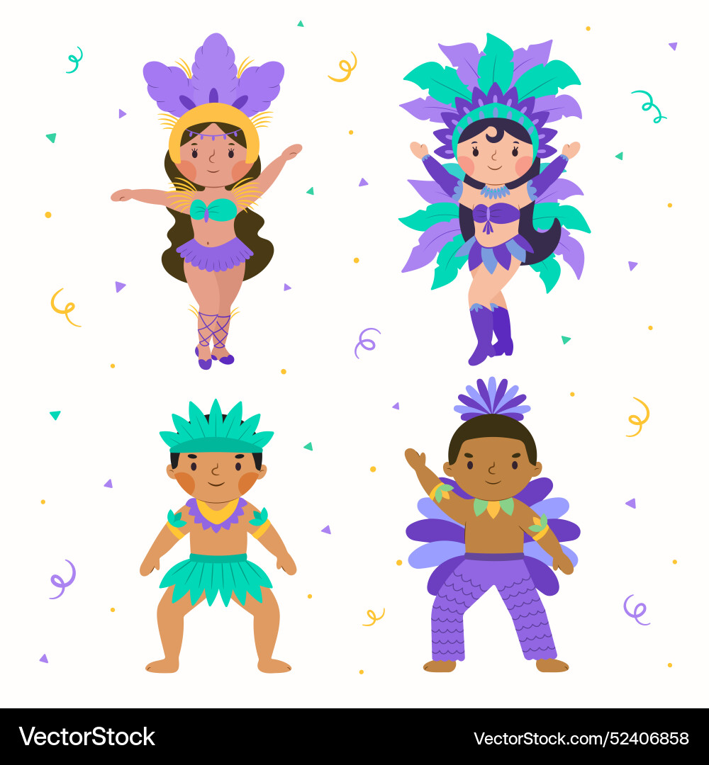 Flat brazilian carnival characters collection Vector Image