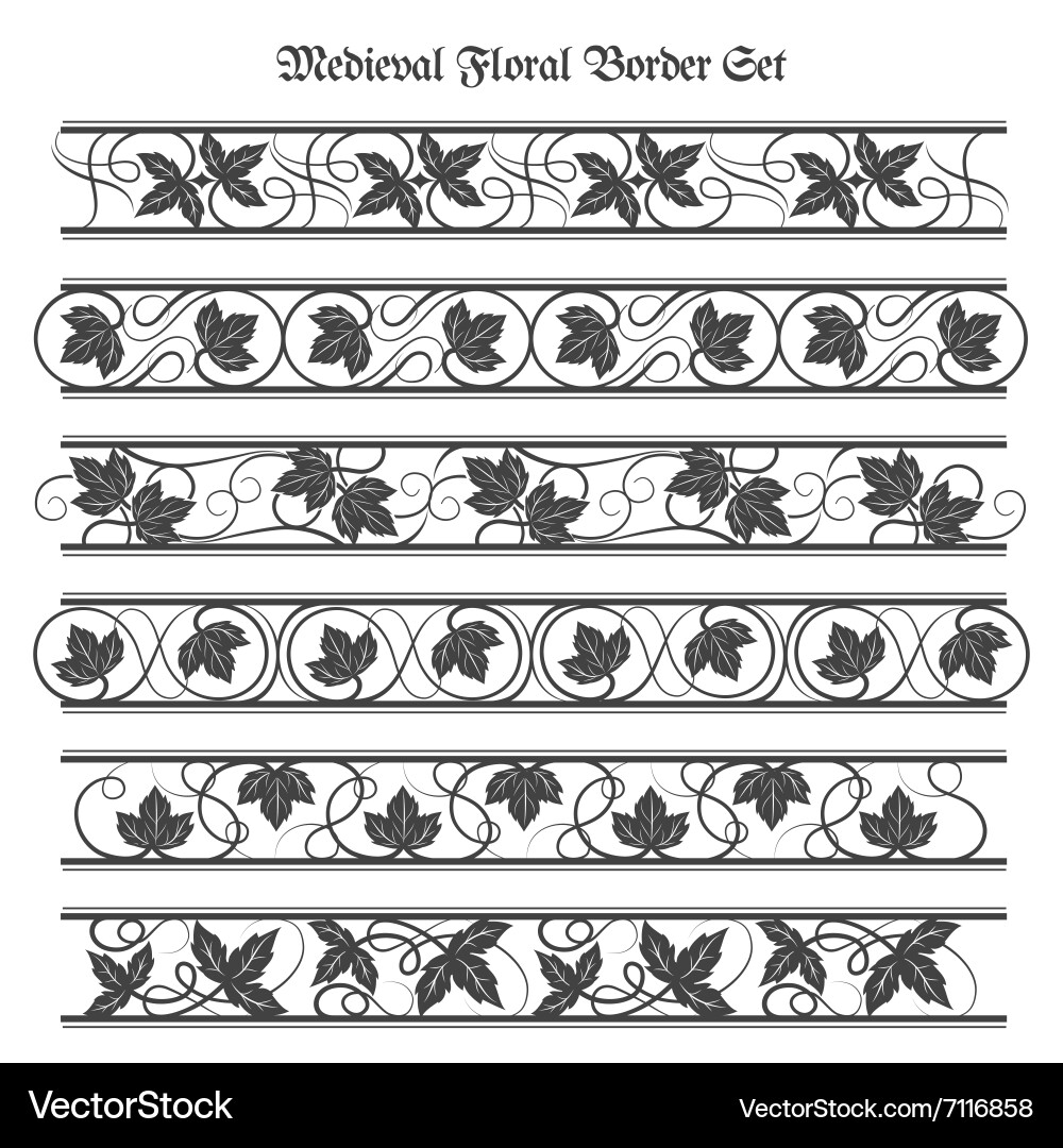 Medieval floral border set Royalty Free Vector Image
