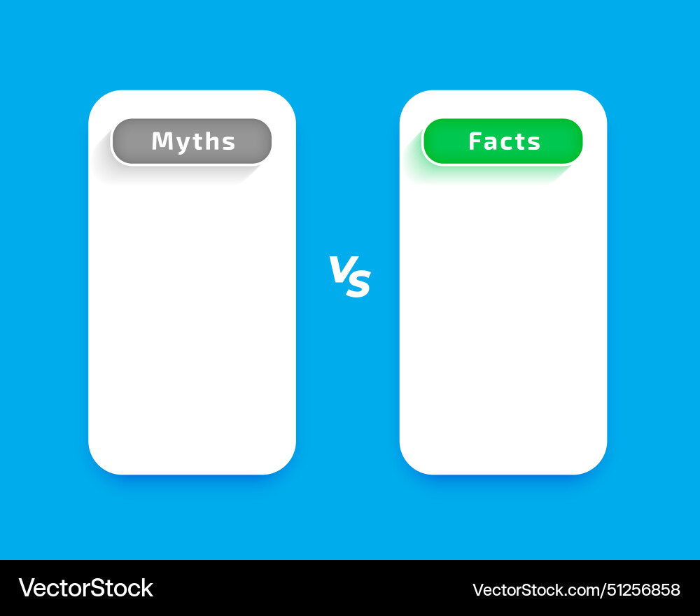 Myths vs facts comparison list concept with text Vector Image