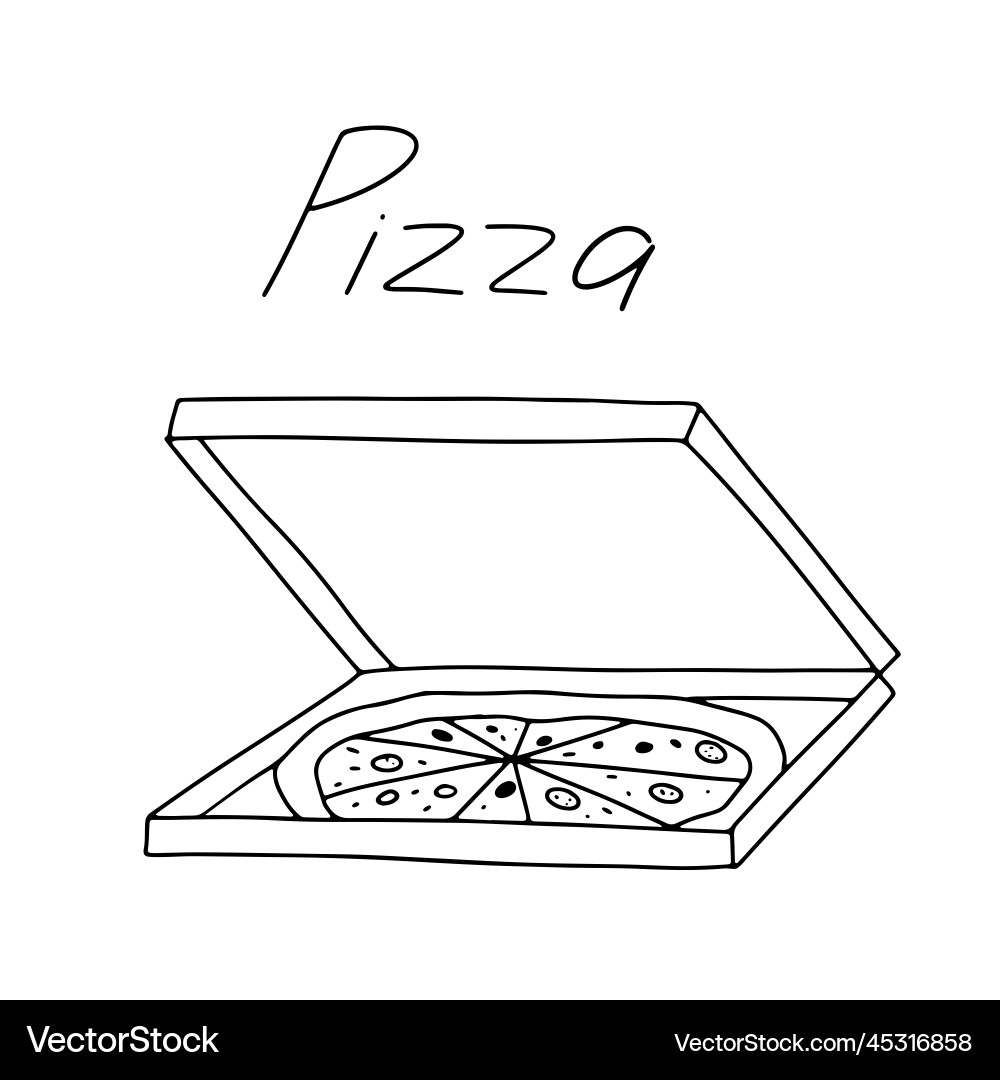 Pizza in box doodle outline Royalty Free Vector Image