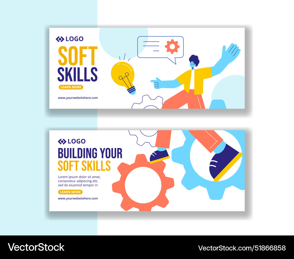 Soft skills horizontal banner flat cartoon hand Vector Image
