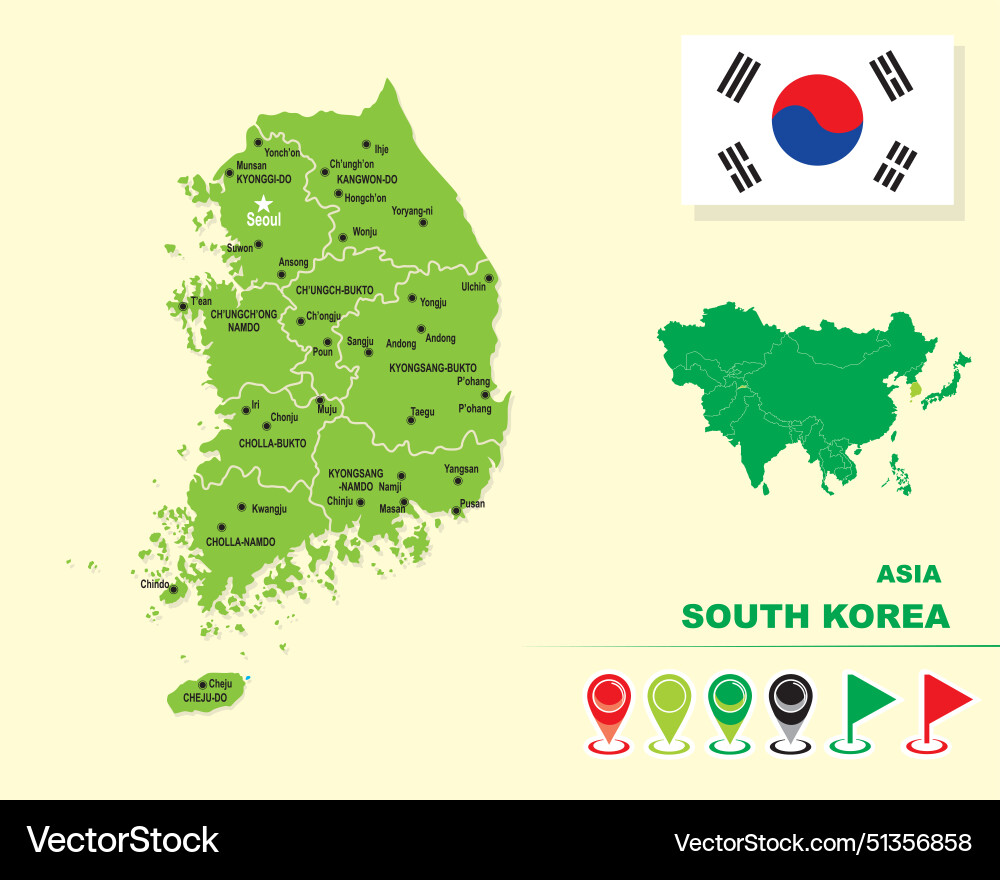 South korea map Royalty Free Vector Image - VectorStock