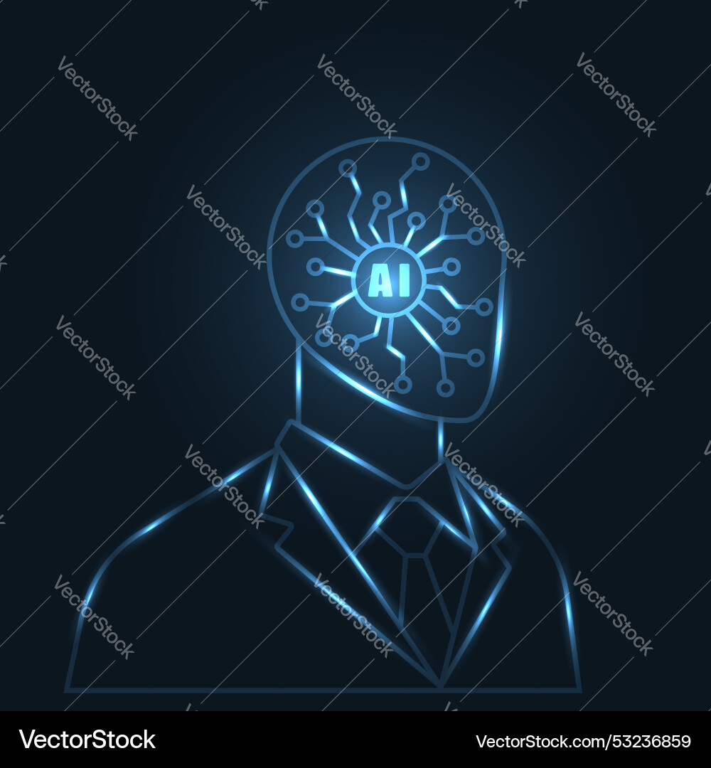 Ai bot in business suit blue glow Royalty Free Vector Image