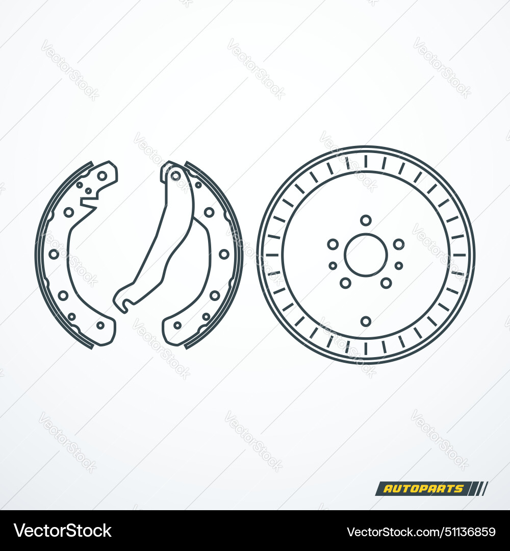 Brake drum and pads parts set Royalty Free Vector Image
