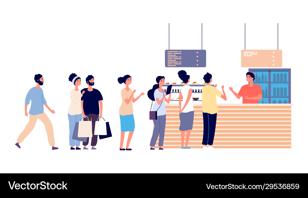 Cafe queue people wait food street Royalty Free Vector Image