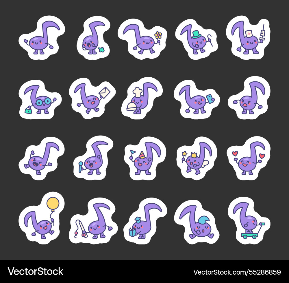 Musical note character set expressing emotions Vector Image