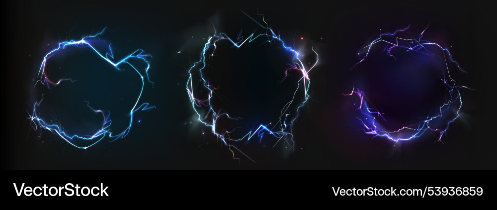 Round lightning frames set on black background Vector Image