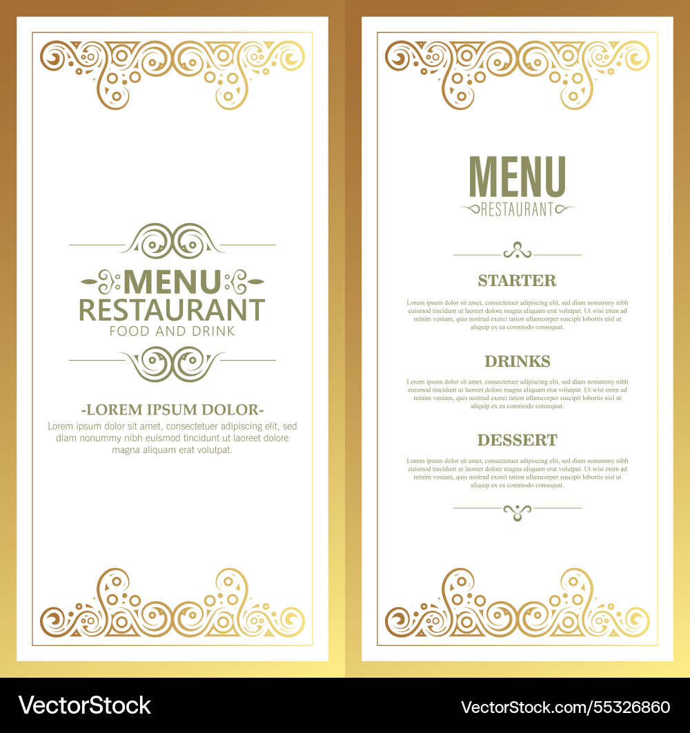 Luxury menu restaurant with ornamental elements Vector Image