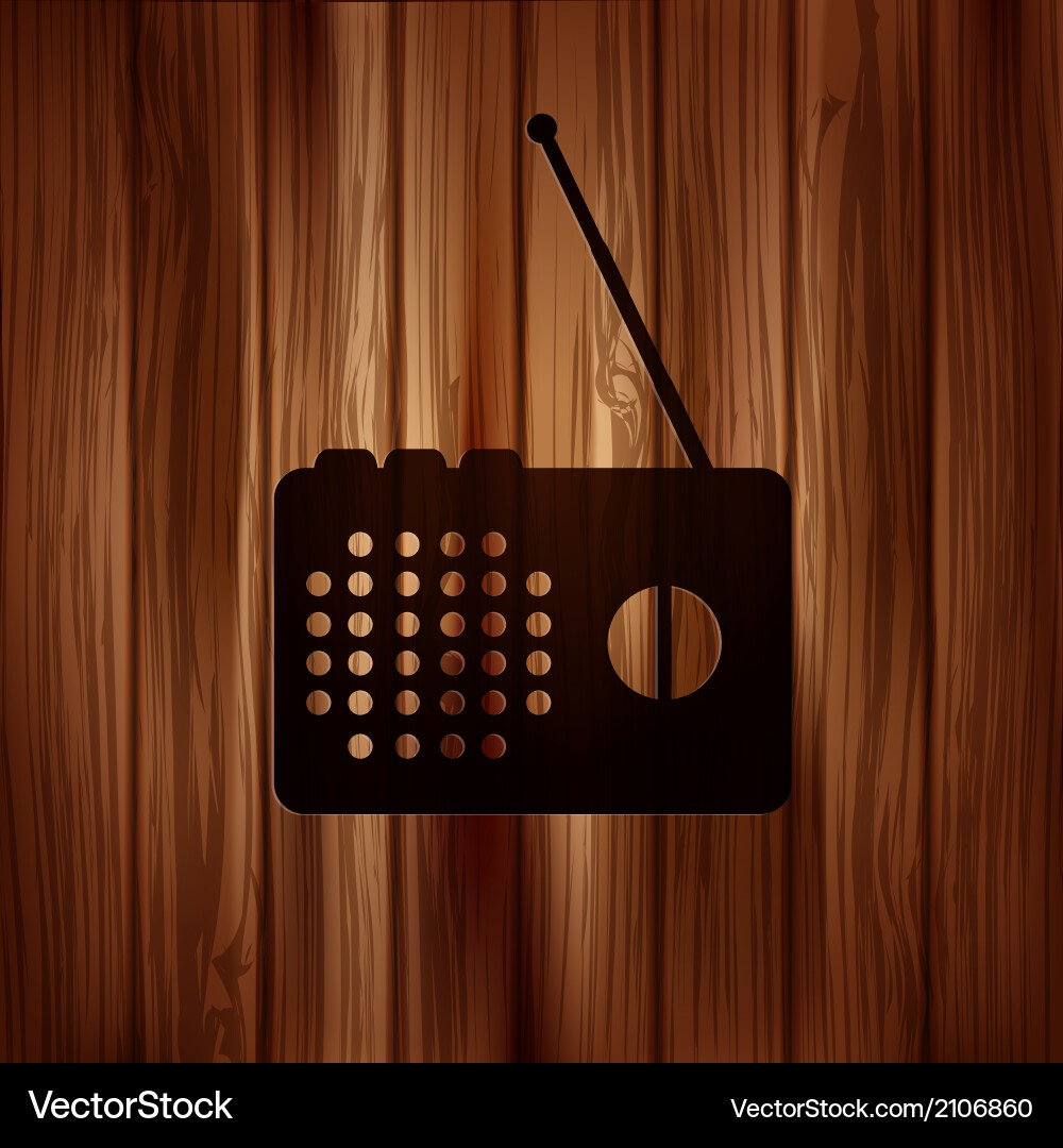 Radio web icon wooden texture Royalty Free Vector Image
