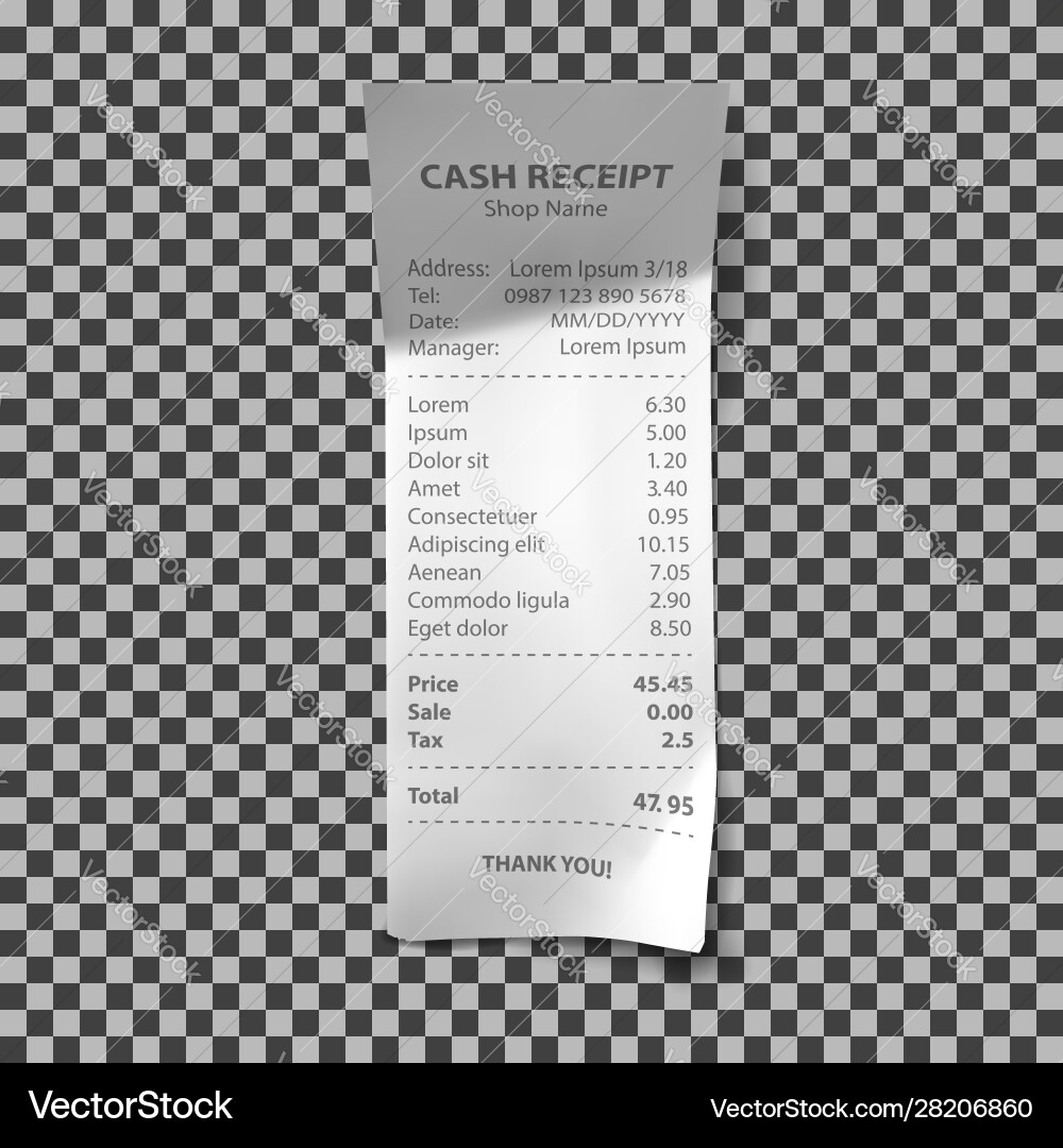 Realistic shop receipt paper payment bill Vector Image