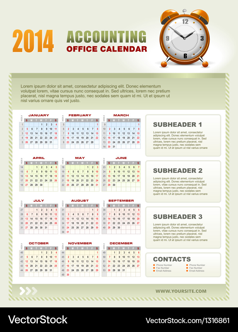 2014 accounting office calendar Royalty Free Vector Image