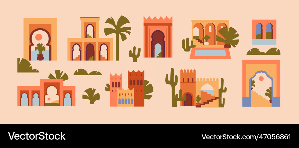 Abstract morocco architecture set moroccan houses Vector Image