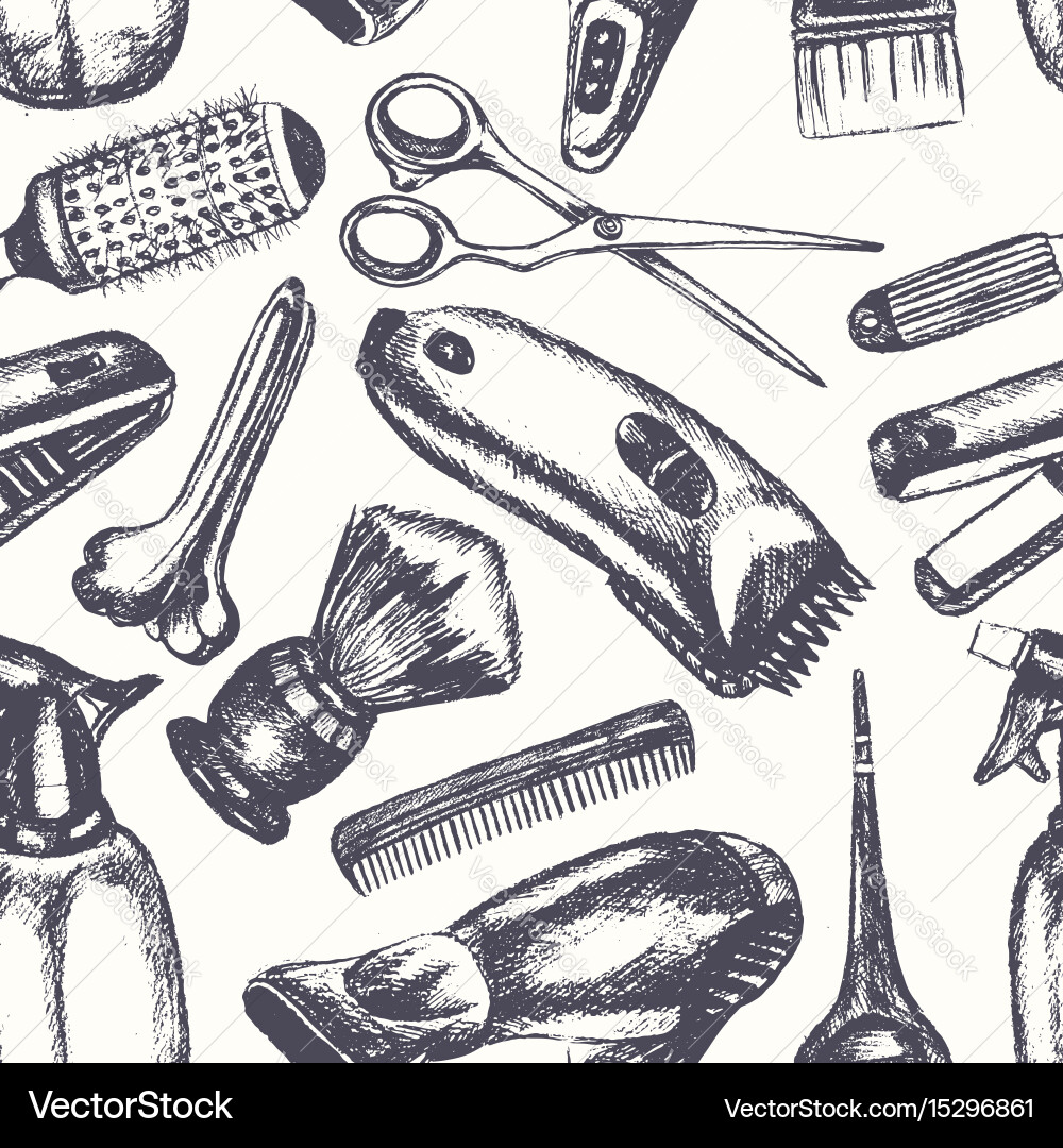 Barber equipment - hand drawn seamless pattern Vector Image