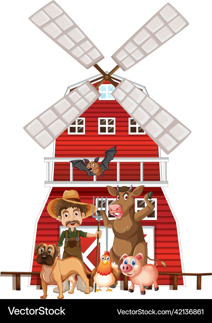Farming theme with farmer and animals Royalty Free Vector