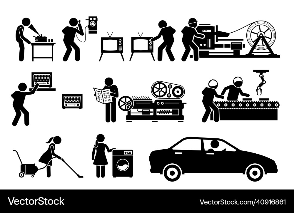 Modern history machine age technologies depict Vector Image