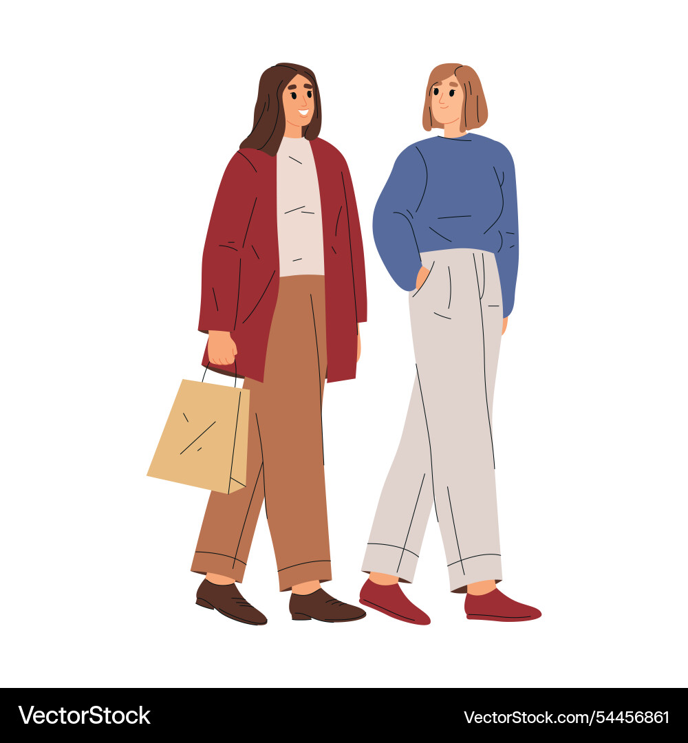 Two women walking or shopping people stroll Vector Image