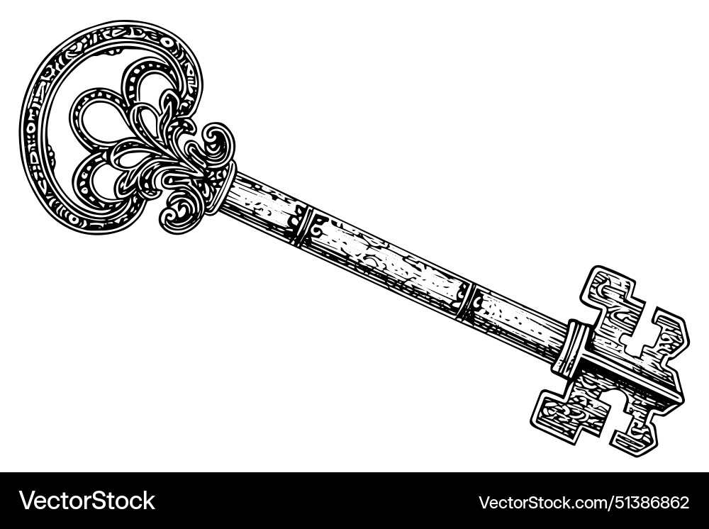 Antique key engraved retro style sketch Royalty Free Vector