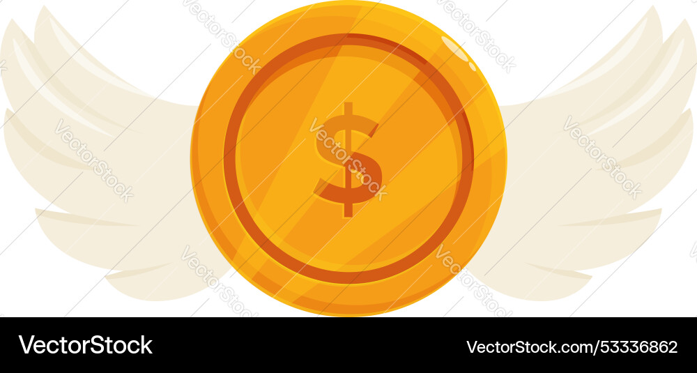 Gold coin with wings flying representing fast easy