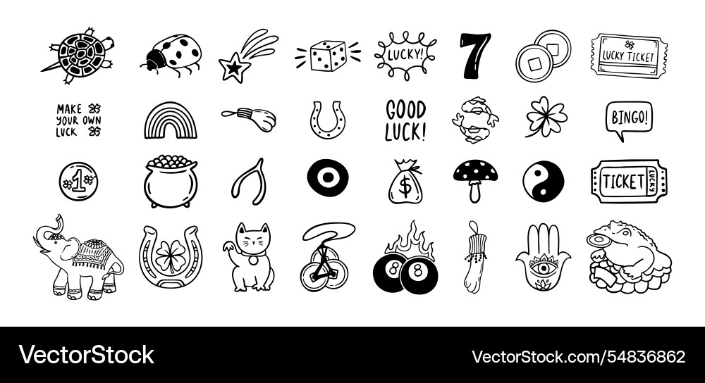 Good luck doodle symbols set hand drawn lucky Vector Image